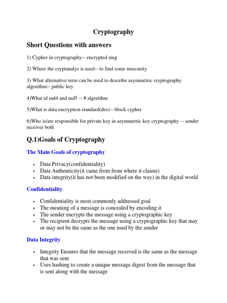 Cryptography Answer | PDF | Public Key Cryptography | Cryptography