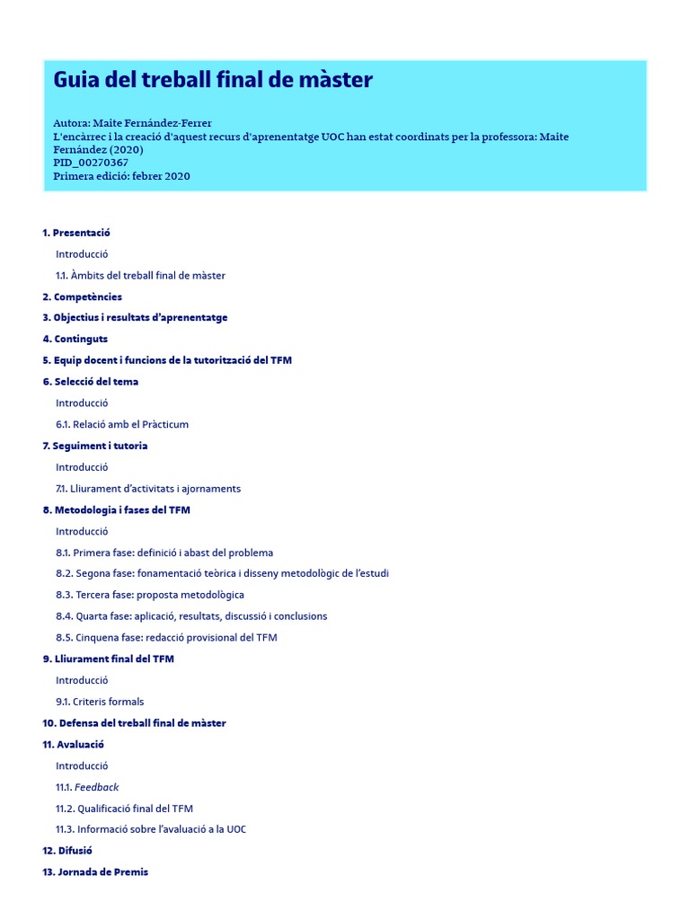 Guia Del Treball Final de Màster UOC | PDF