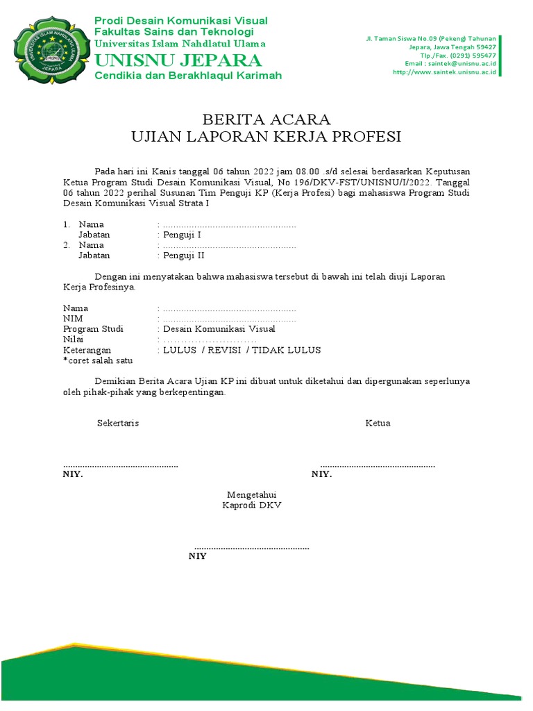 Ujian Laporan Kerja Profesi DKV UNISNU | PDF