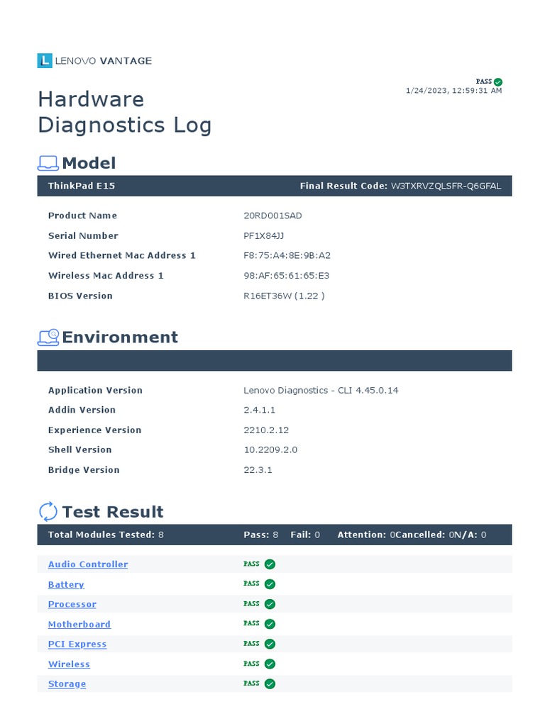 Lenovo ThinkPad E15 Diagnostics Report | PDF | Usb | Computer Hardware