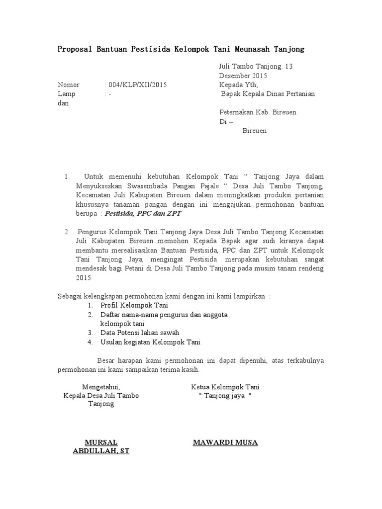 Proposal Bantuan Pestisida Kelompok Tani | PDF