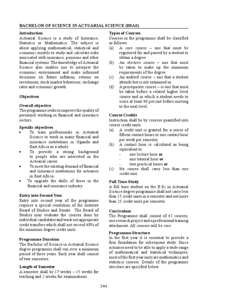Bachelor of Science in Actuarial Science | PDF | Actuarial Science | Statistics