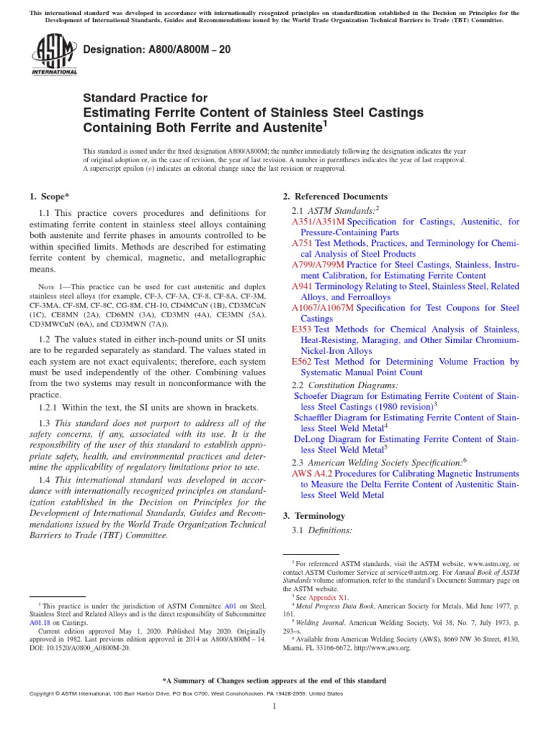 Astm A800 - A800m - 20 | PDF | Heat Treating | Construction