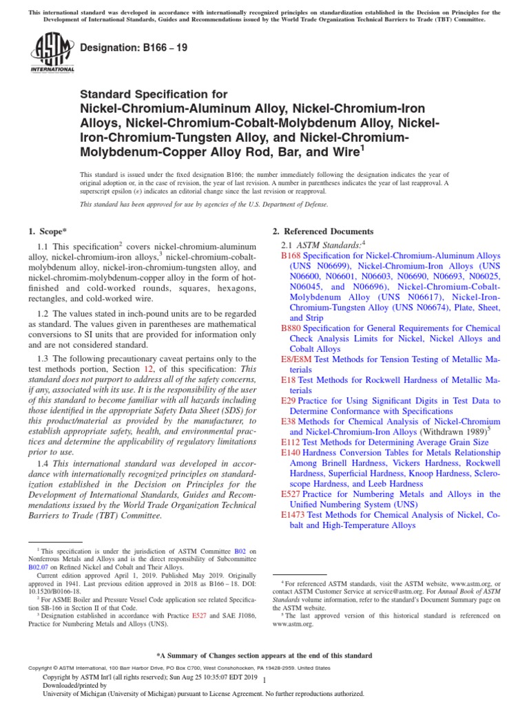 Astm B166 2019 | PDF | Forging | Strength Of Materials