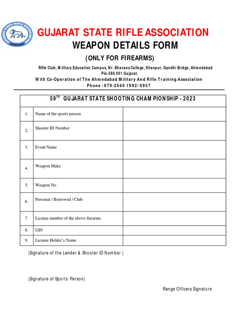 Weapon Details Form - Only For Firearms | PDF