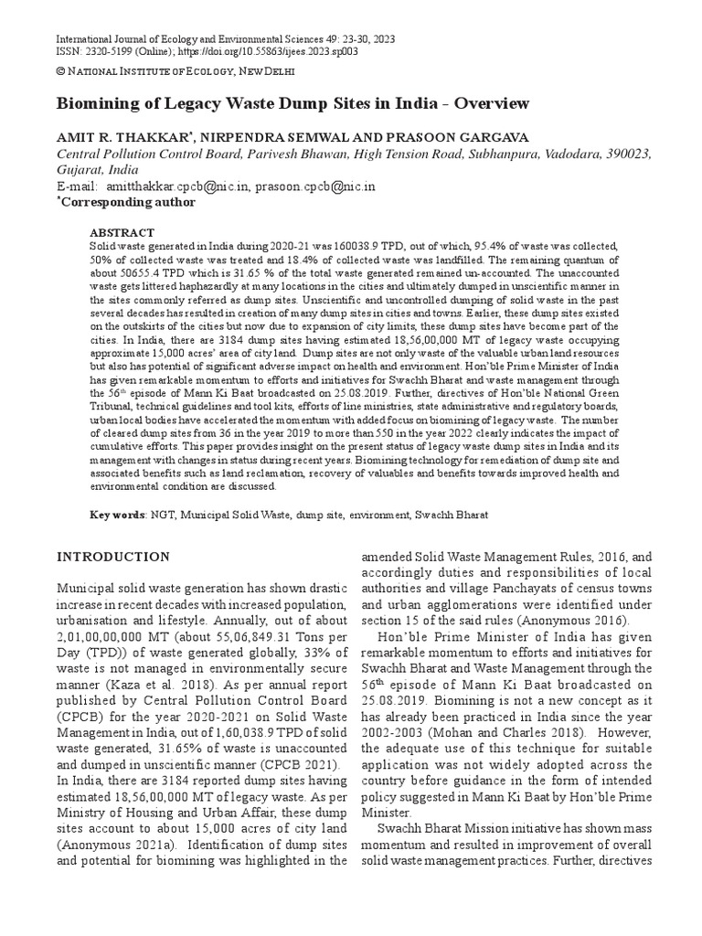 Biomining Legacy Waste in India: Overview | PDF | Waste | Waste Management