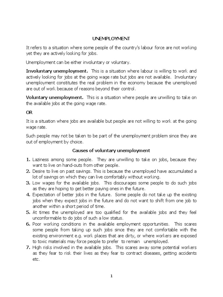 S.5 Economics Unemployment Notes | PDF | Unemployment | Labour Economics