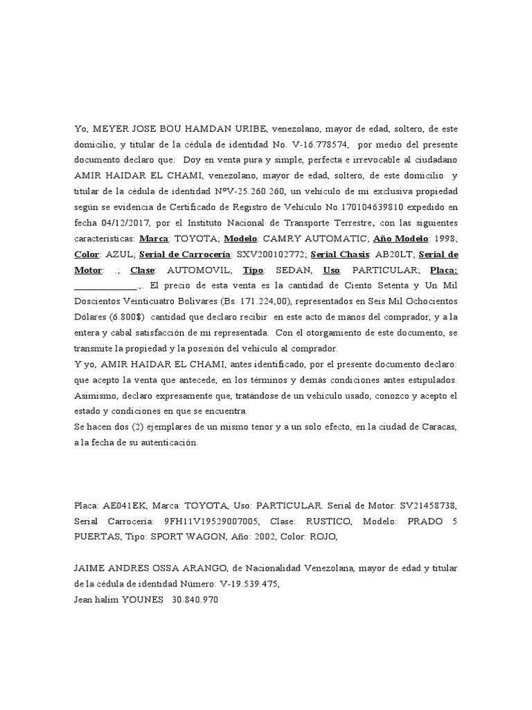 Modelo Venta de Vehiculo | PDF | Estilos de carrocería | Transporte