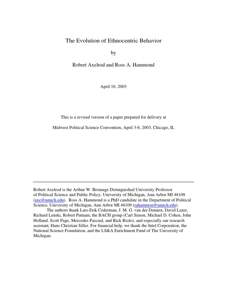 AxHamm Ethnocentric Behaviour | PDF | Agent Based Model | Cooperation