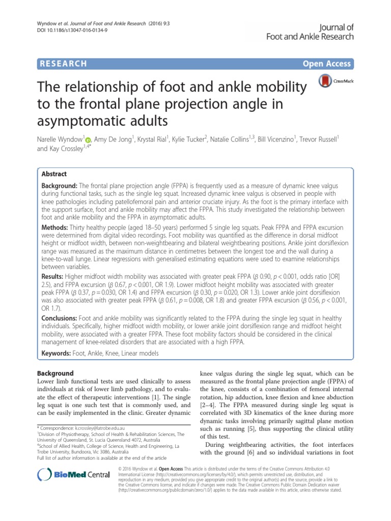 The Relationship of Foot and Ankle Mobility To The Frontal Plane ...