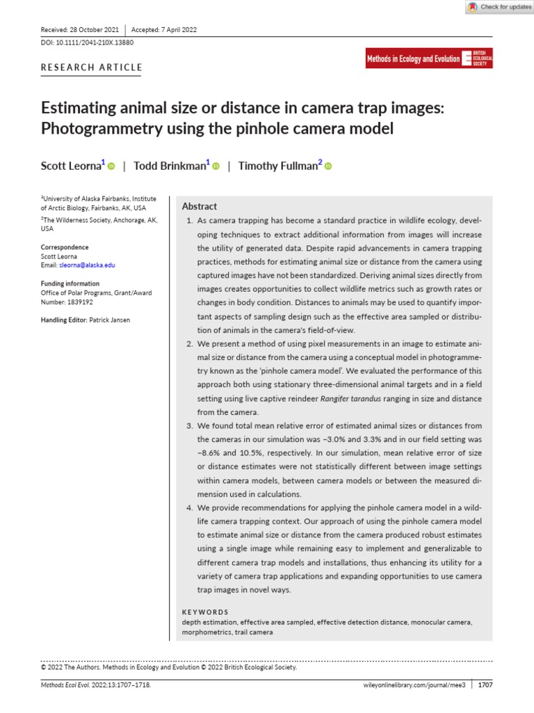 Methods Ecol Evol - 2022 - Leorna - Estimating Animal Size or Distance ...