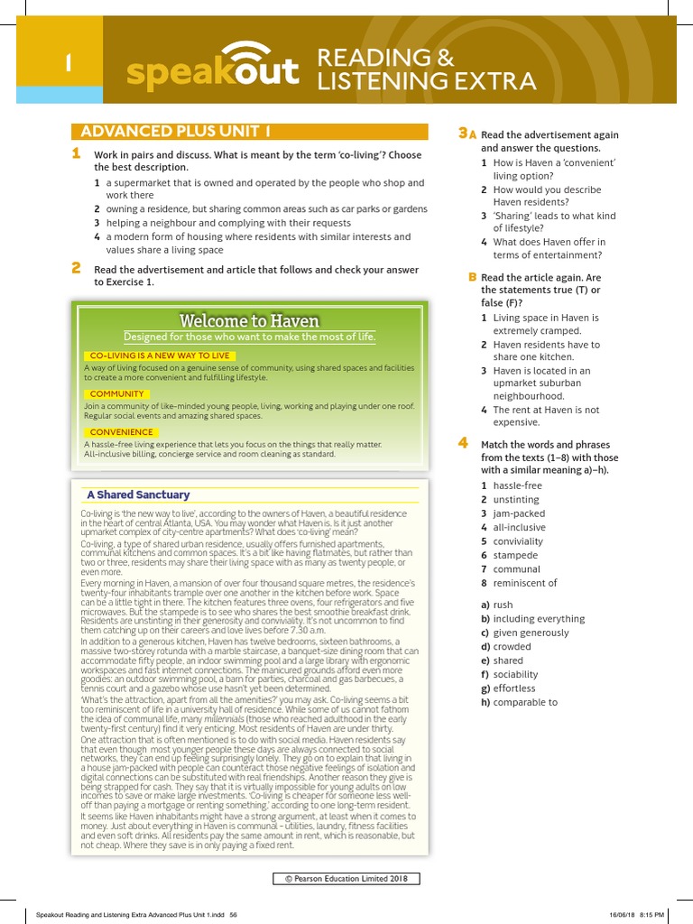 Speakout Reading and Listening Extra Advanced Plus Unit 1 | PDF ...