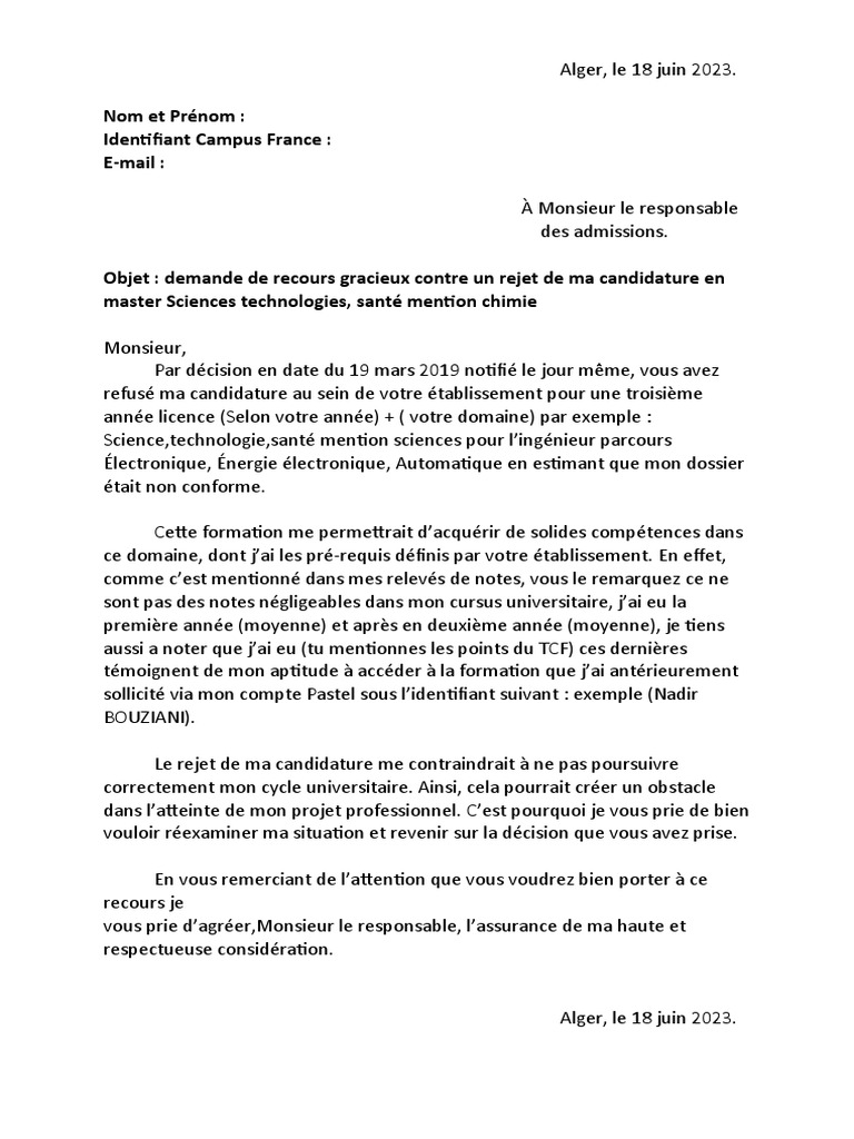 Recours Gracieux V2 | PDF | Master (diplôme ou grade universitaire) | Mathématiques