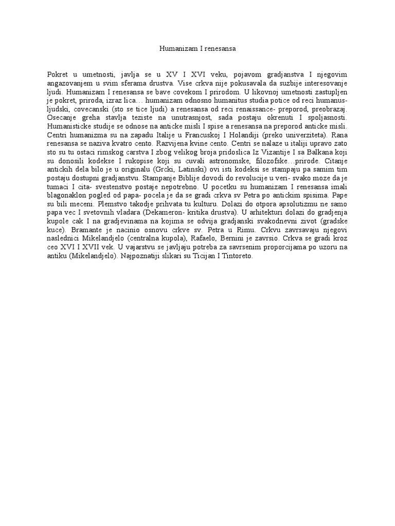 Humanizam I Renesansa | PDF