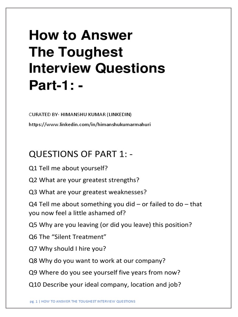 Toughest Interview Questions ? | PDF Toughest Interview Questions ? | PDF