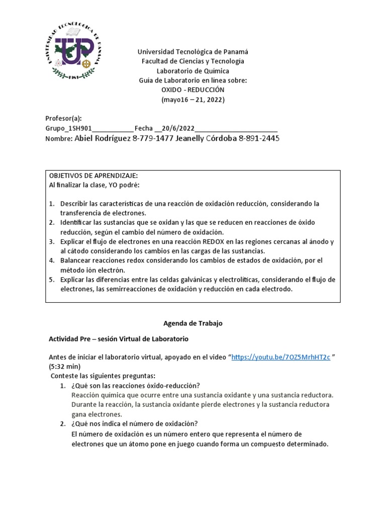 Abiel-Jeanelly UTP - Lección REDOX | PDF | Redox | Electroquímica