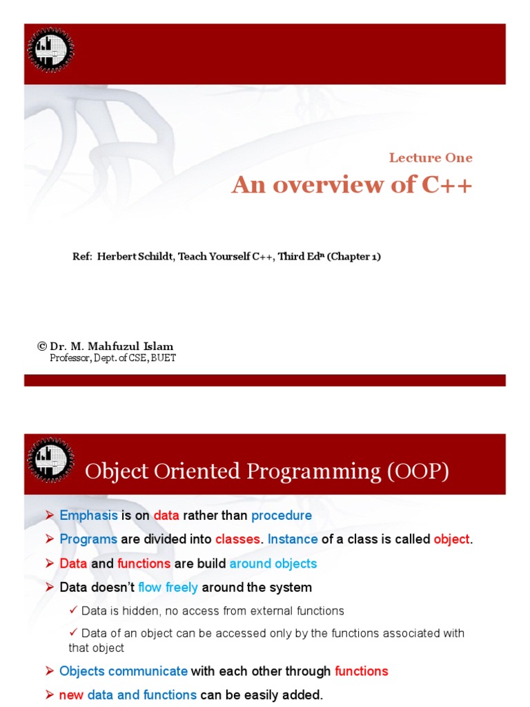 Lecture 1 - An Overview of C++ | PDF | Method (Computer Programming) | Object Oriented Programming