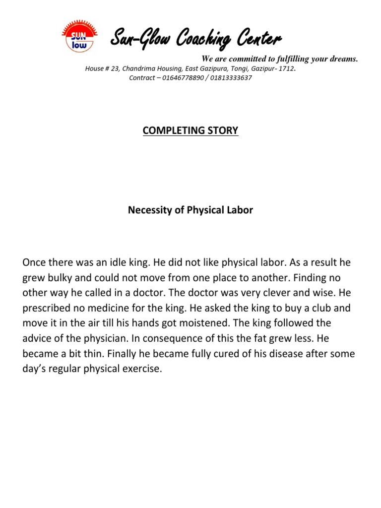 COMPLETING STORY Necessity of Physical Labor | PDF