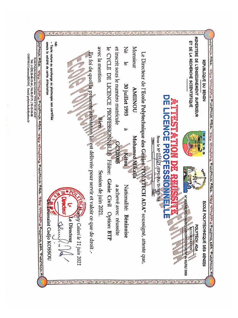 Attestation de Licence | PDF