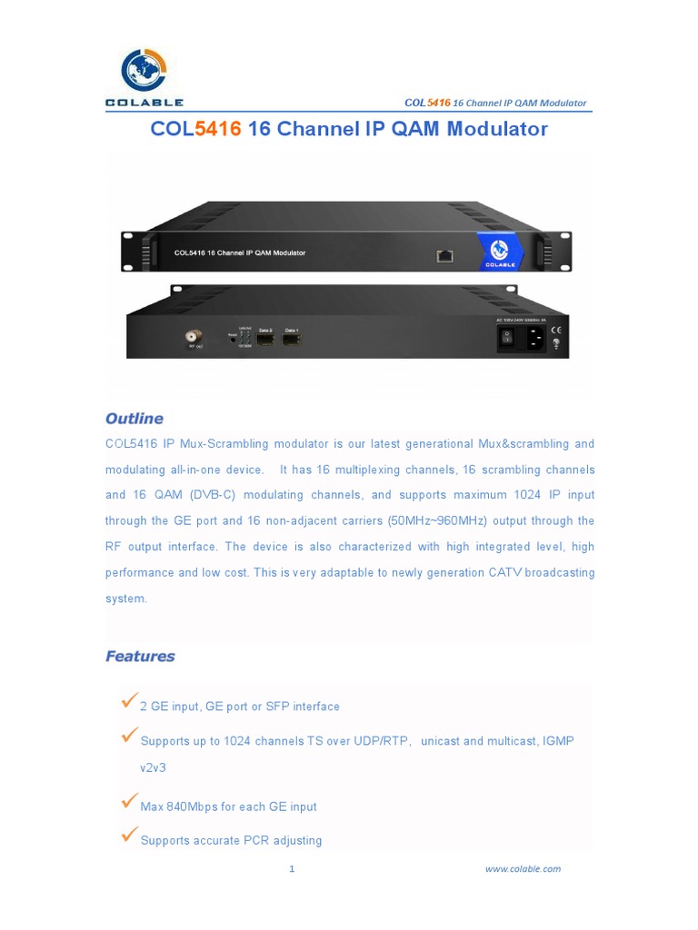 COL5416 16 Channel IP QAM Modulator | PDF