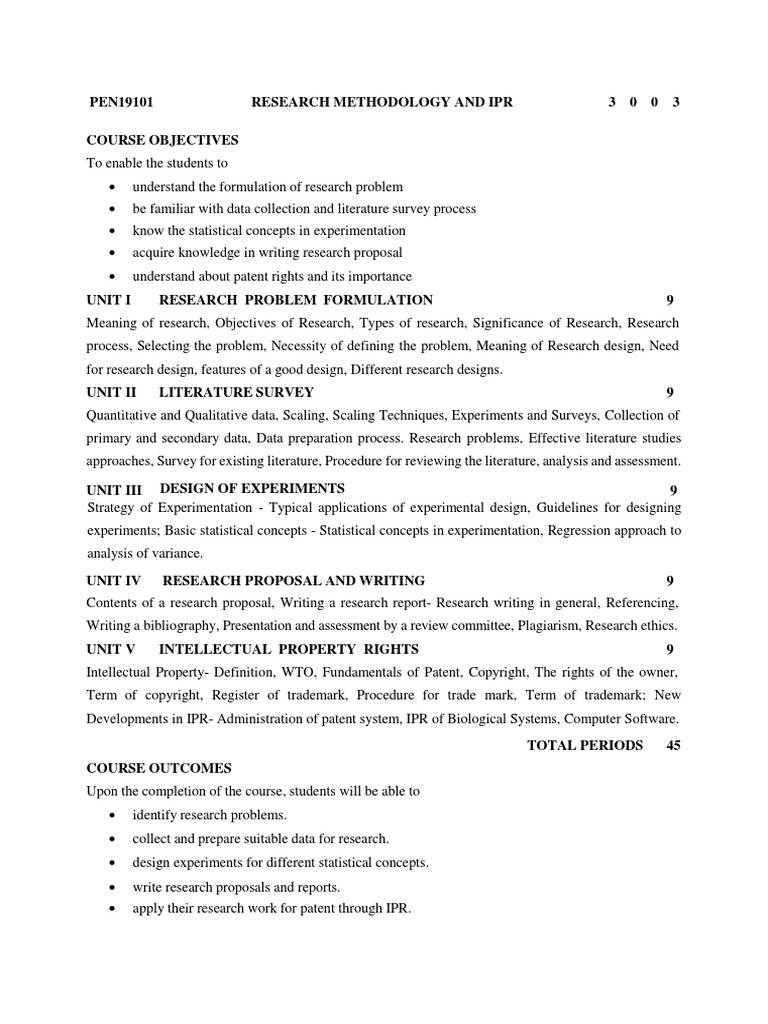 Syllabus Research Methodology & IPR | PDF | Statistics | Intellectual Property