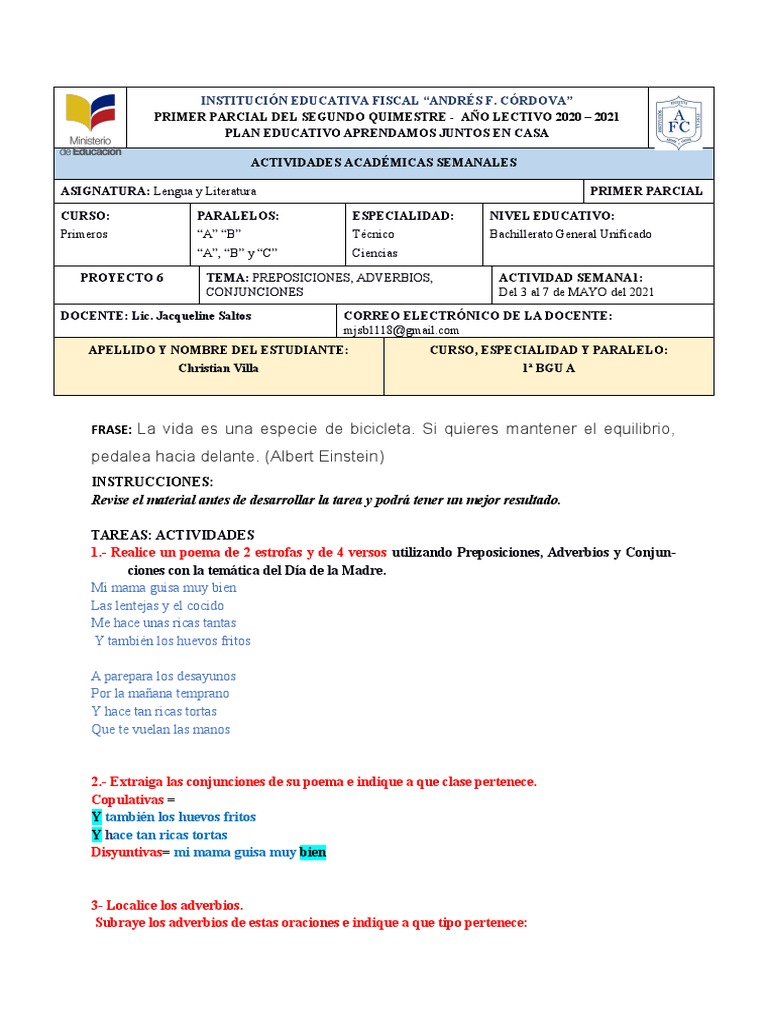 Actividades Con Preposiciones, Adverb y Conjun. | PDF | Adverbio ...