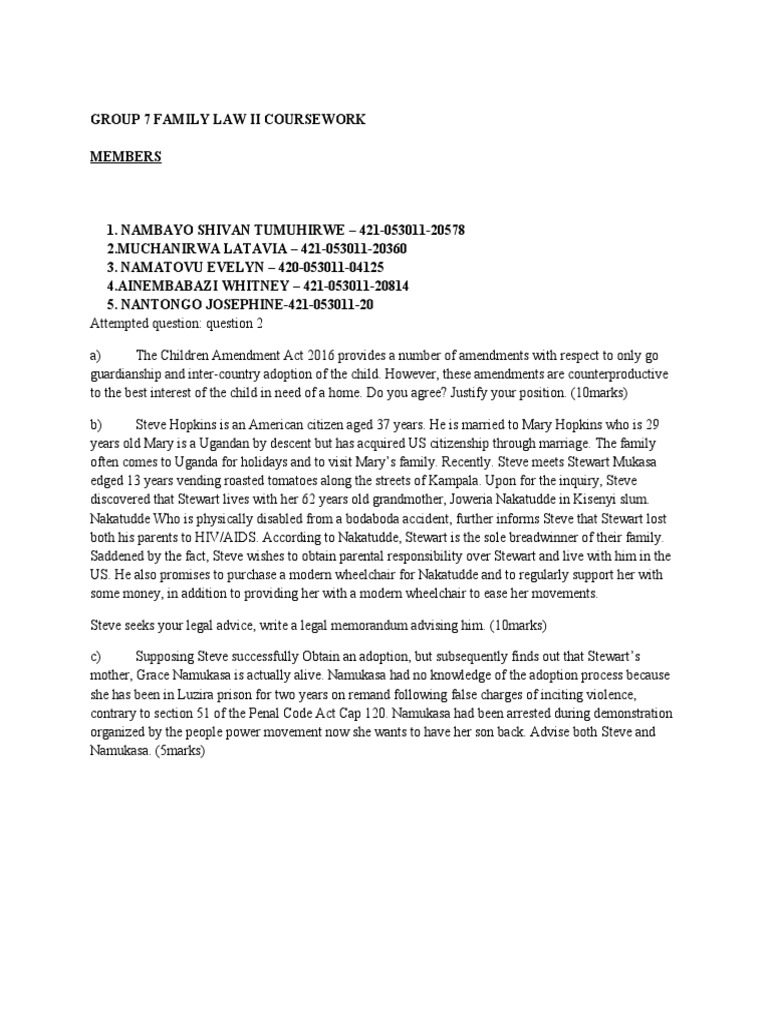 Family Law Group 7 Coursework 2 | PDF | Legal Guardian | Adoption