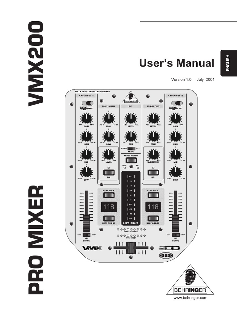 Behringer VMX 200 Mixer Manual | PDF | Amplifier | Electrical Engineering
