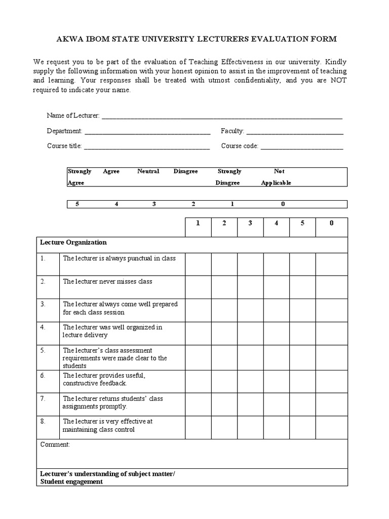 Lecturer Evaluation Form 111 | PDF | Lecture | Psychological Concepts