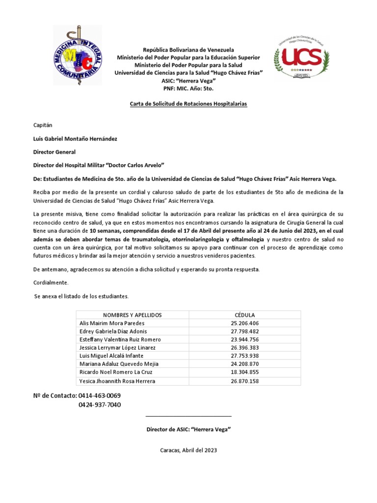 CARTA DE SOLICITUD A HOSPITALES-1 | PDF