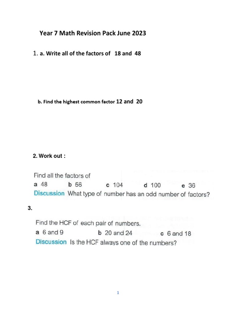 Year 7 Revision Pack June 2023 | PDF | Teaching Methods & Materials
