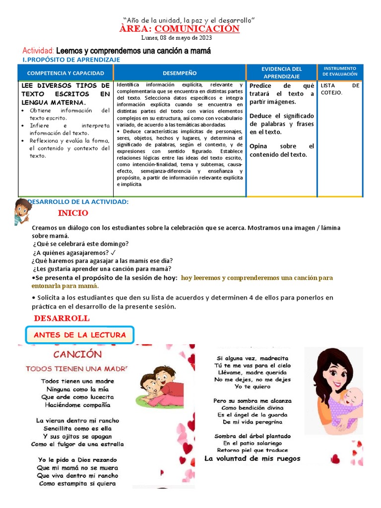 Leemos y Comprendemos Una Canción A Mamá | PDF | Canciones | Aprendizaje