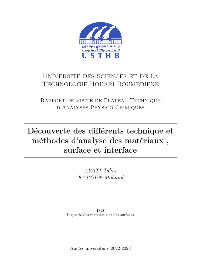 Rapport de Visite de Plateau Technique D'analyses Physico-Chimiques USTHB | PDF ...