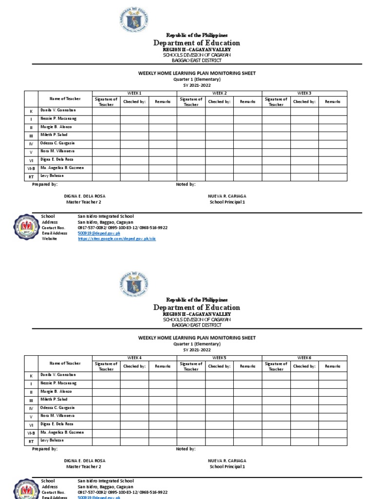 Weekly Home Learning Plan Monitoring Sheet | PDF | Internet | Communication