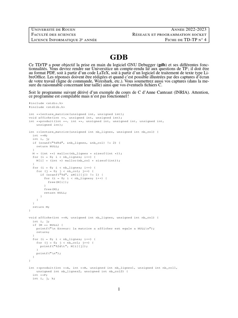 Prise en main de GDB en C | PDF | Logiciel | Informatique