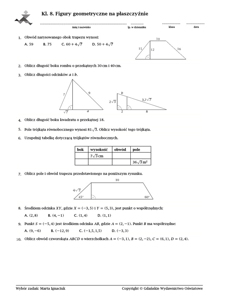 Figury Na Plaszczyznie kl8 | PDF