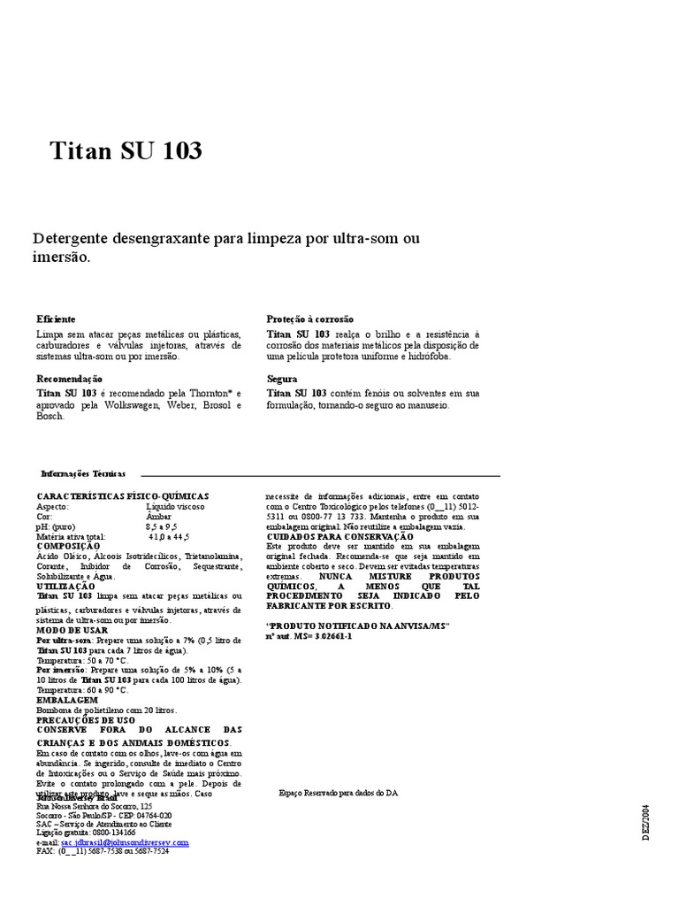 Ficha Técnica Titan SU 103 | PDF | Embalagem e rotulagem | Corrosão
