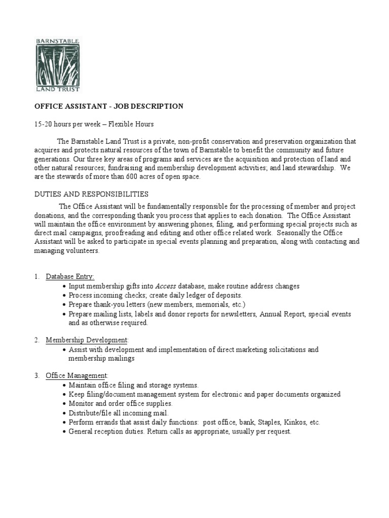 Office Assistant Job Description | PDF | Career & Growth | Business