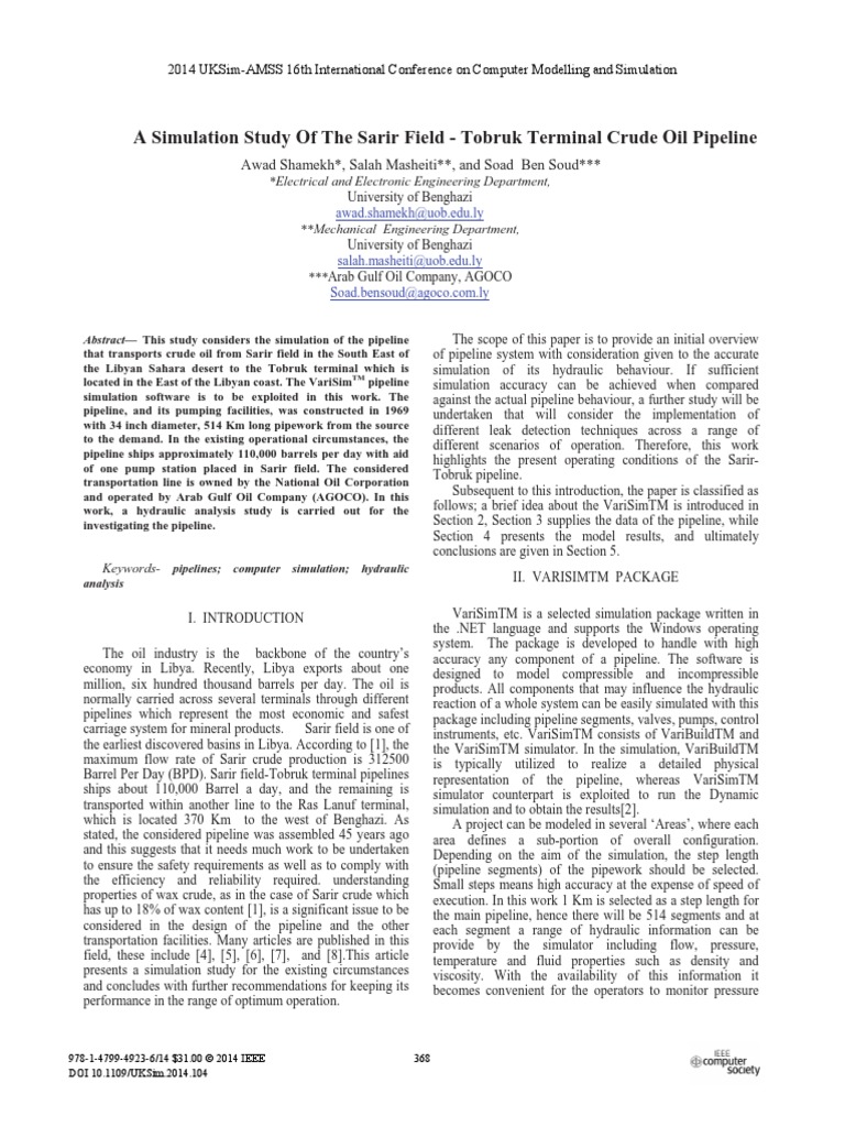 A Simulation Study of The Sarir Field - Tobruk Terminal Crude Oil ...