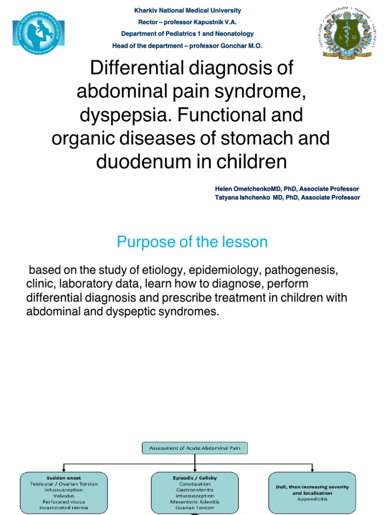 Differential diagnosis of abdominal pain syndrome, dyspepsia. Functional and organic diseases of ...