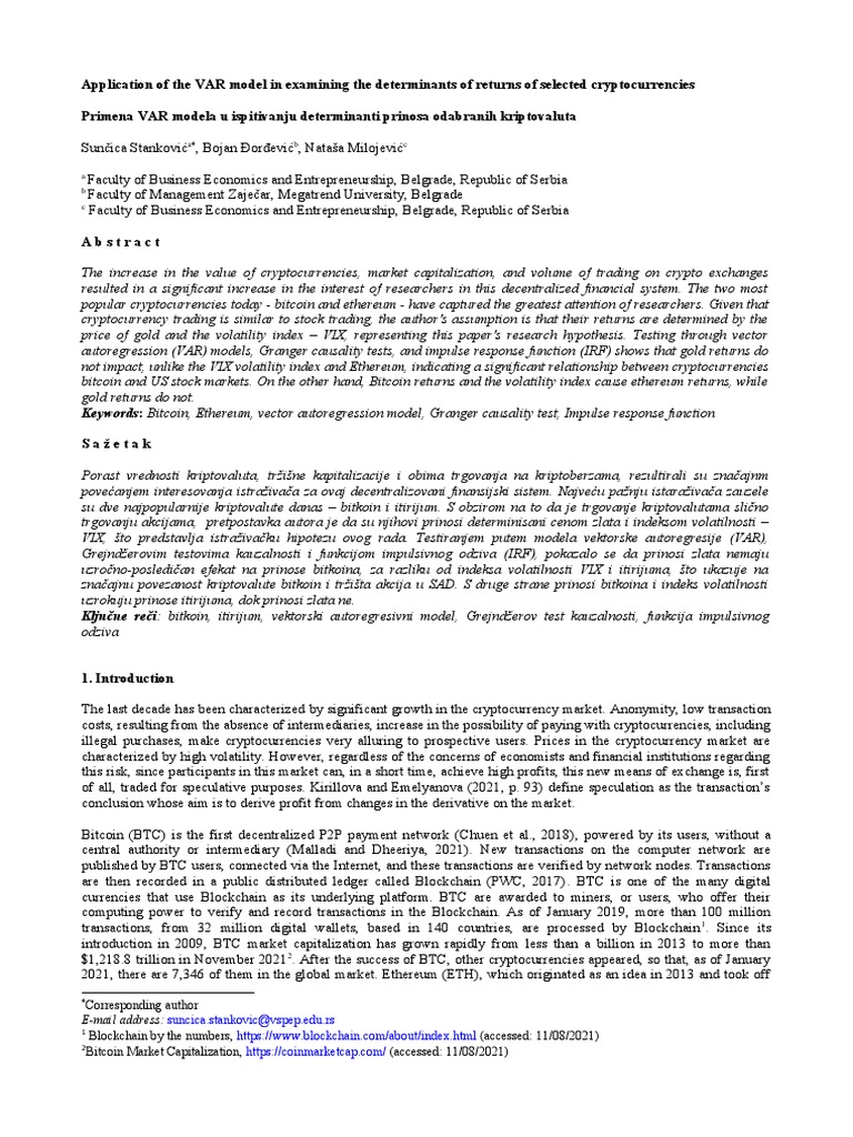 Application of The VAR Model in Examining The Determinants of Returns ...