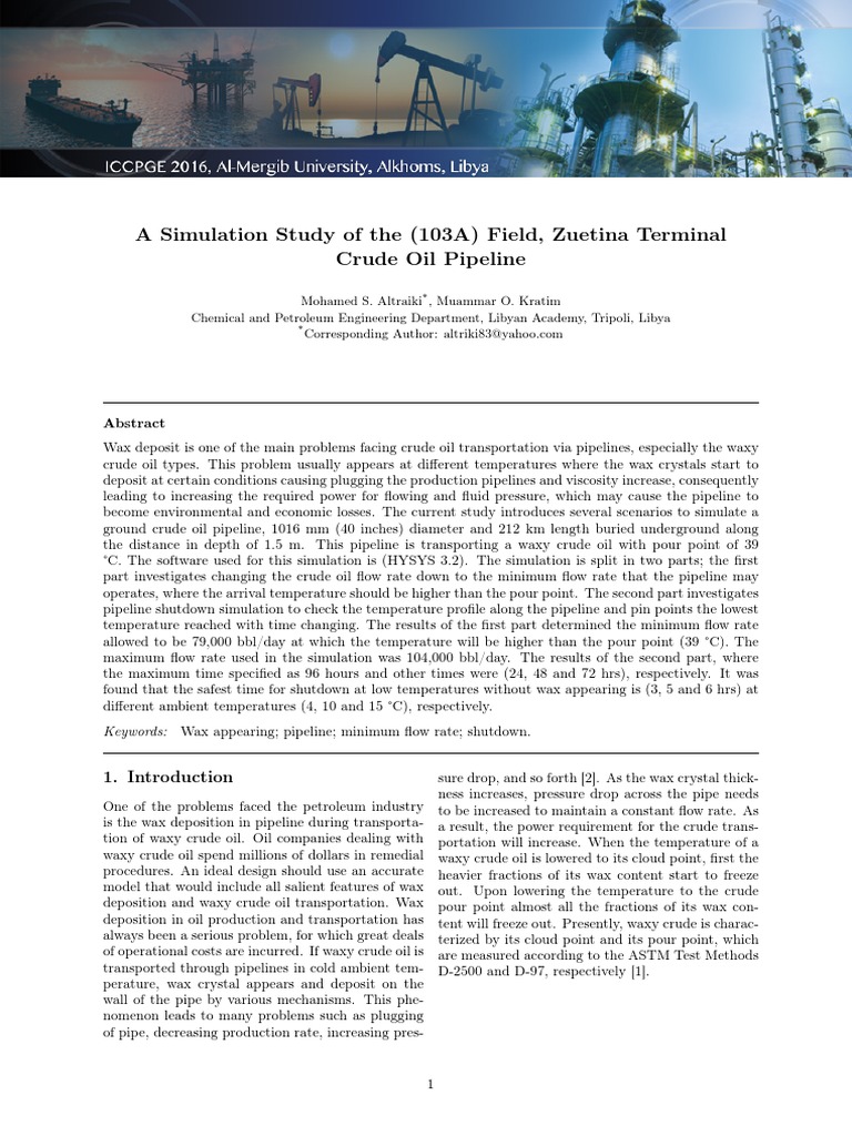 A Simulation Study of The (103A) Field, Zuetina Terminal Crude Oil ...