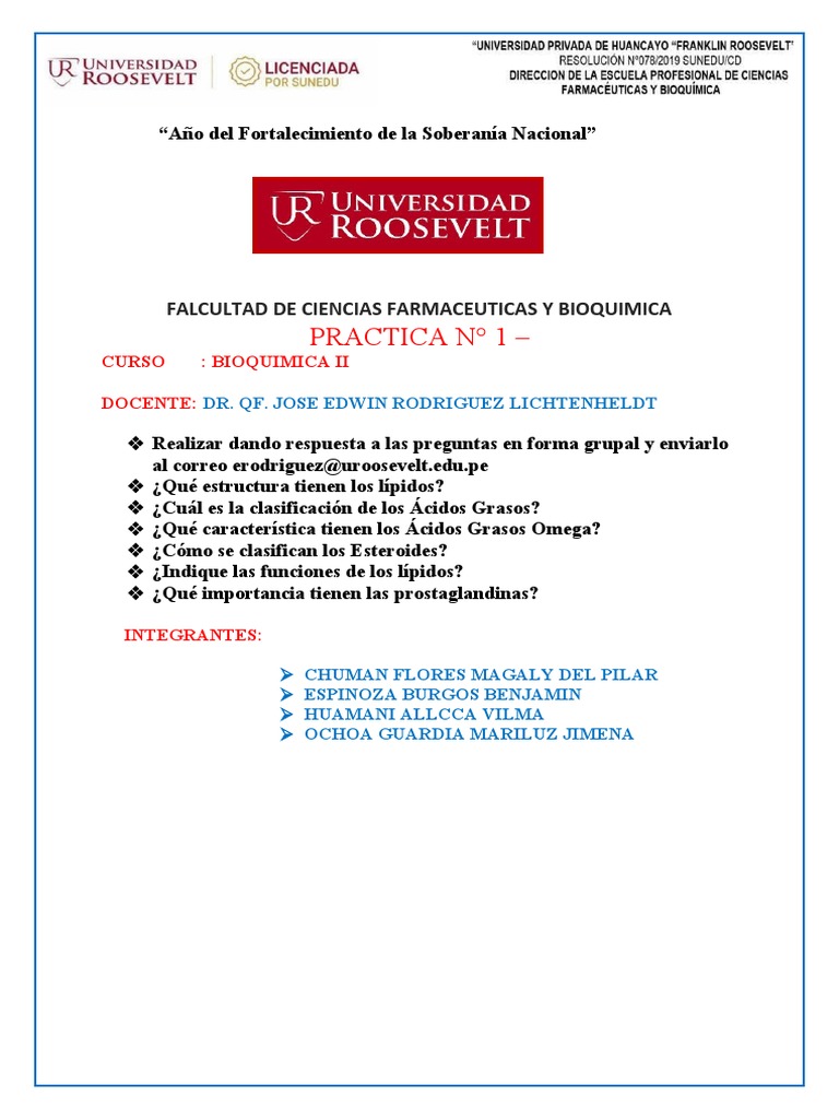 BIOQUIMICA II PRACTICA N°1 LIPIDOS | PDF | Lípido | Ácido graso