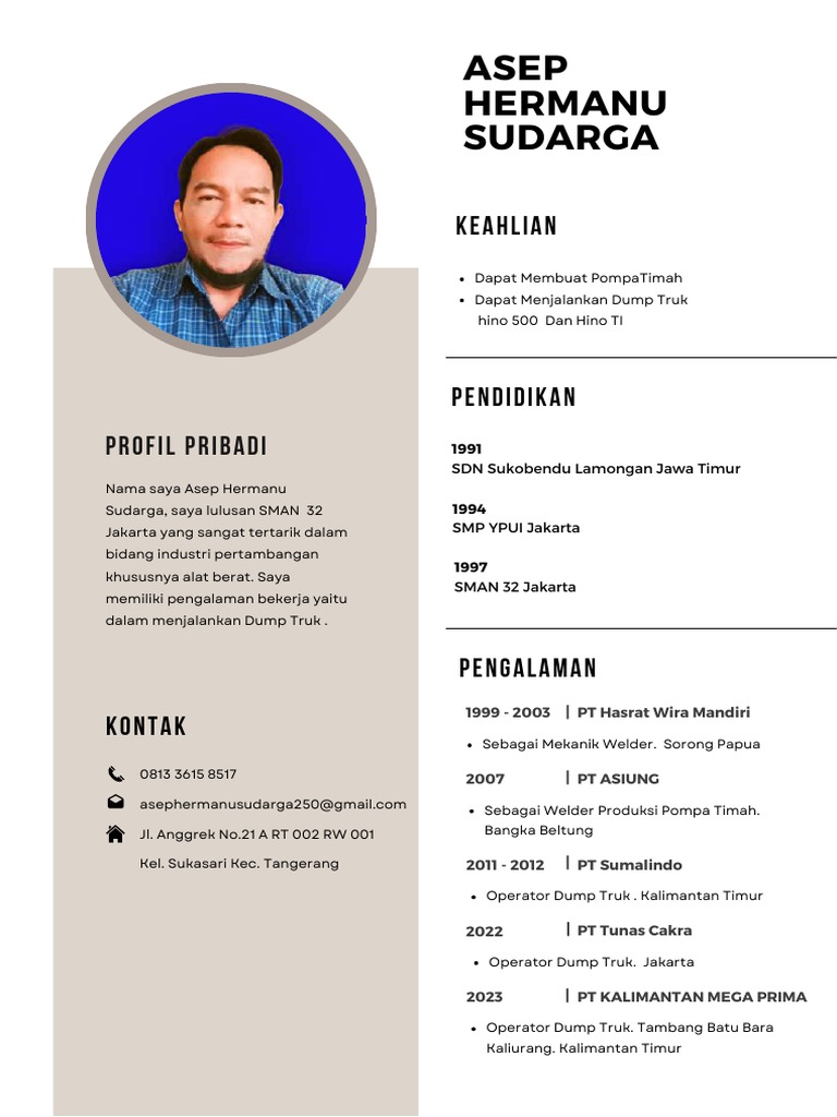 CV Asep Hermanu Sudarga | PDF