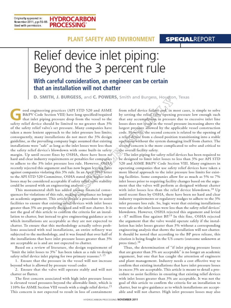 Relief Device - Inlet Piping - Beyond The 3% Rule | PDF | Valve | Liquids