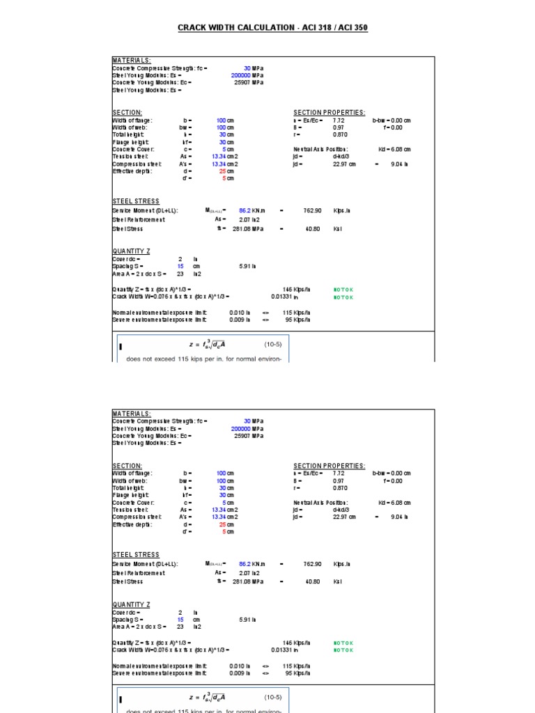 ACI 350 Crack Width Calculation Guide | PDF | Young's Modulus | Concrete