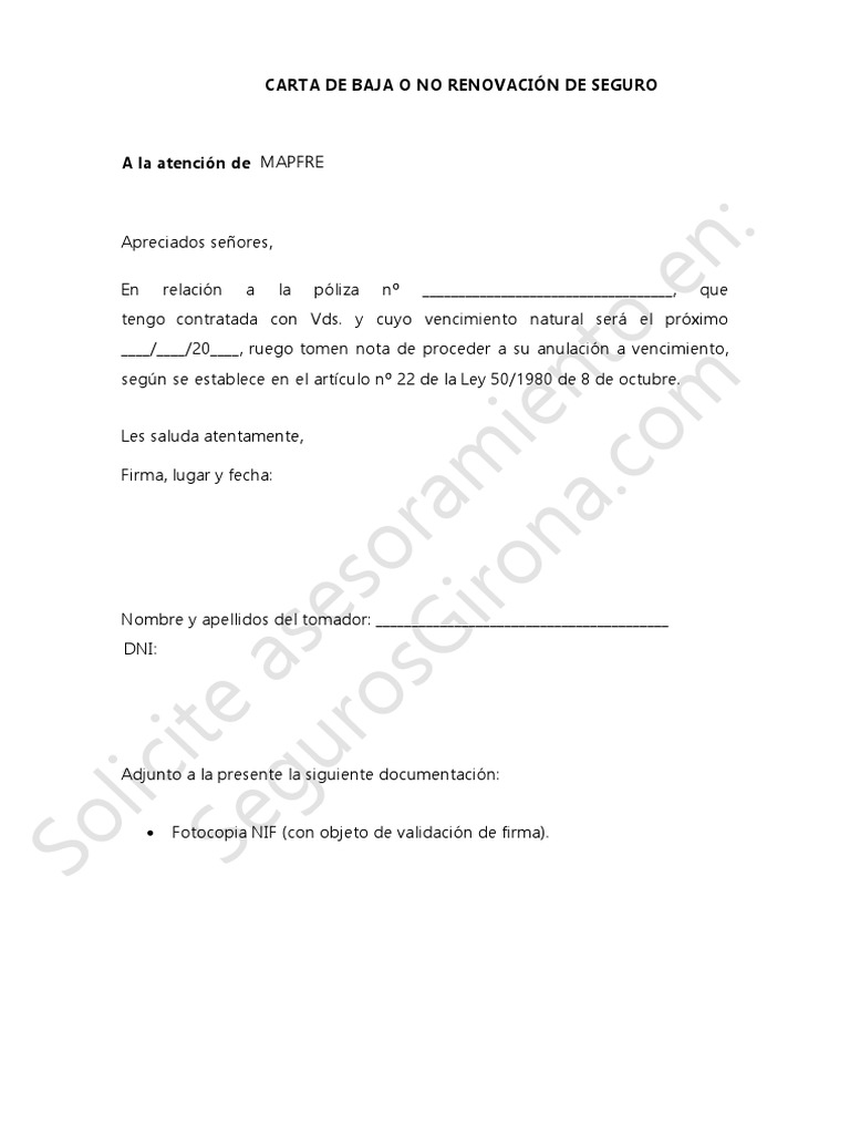 Carta Anulacion Seguro Vencimiento | PDF