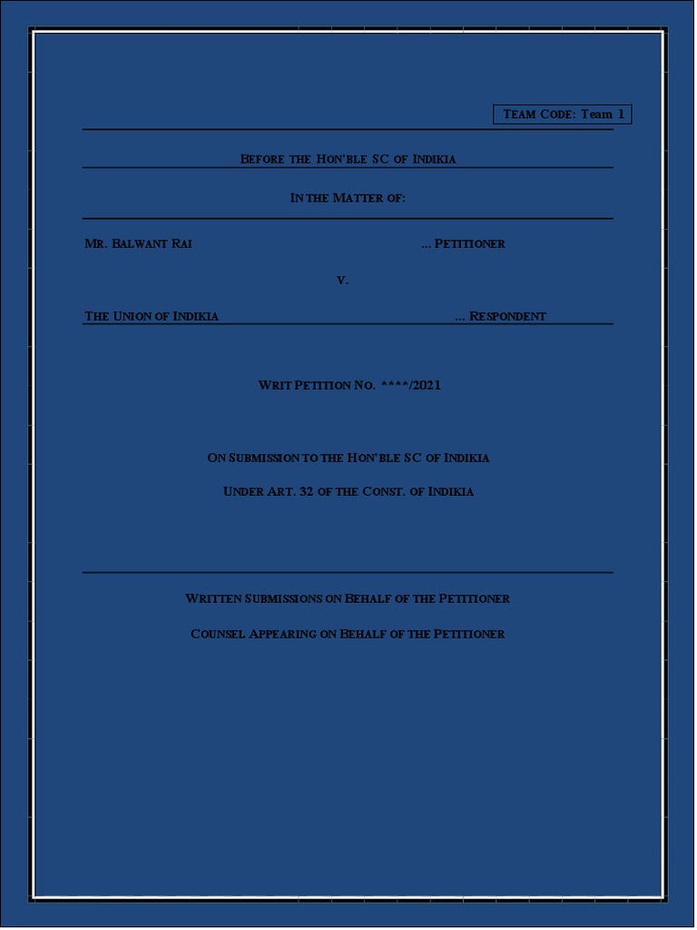 Team 01, Memo, Petitioner | PDF | Right To Silence | Self Incrimination