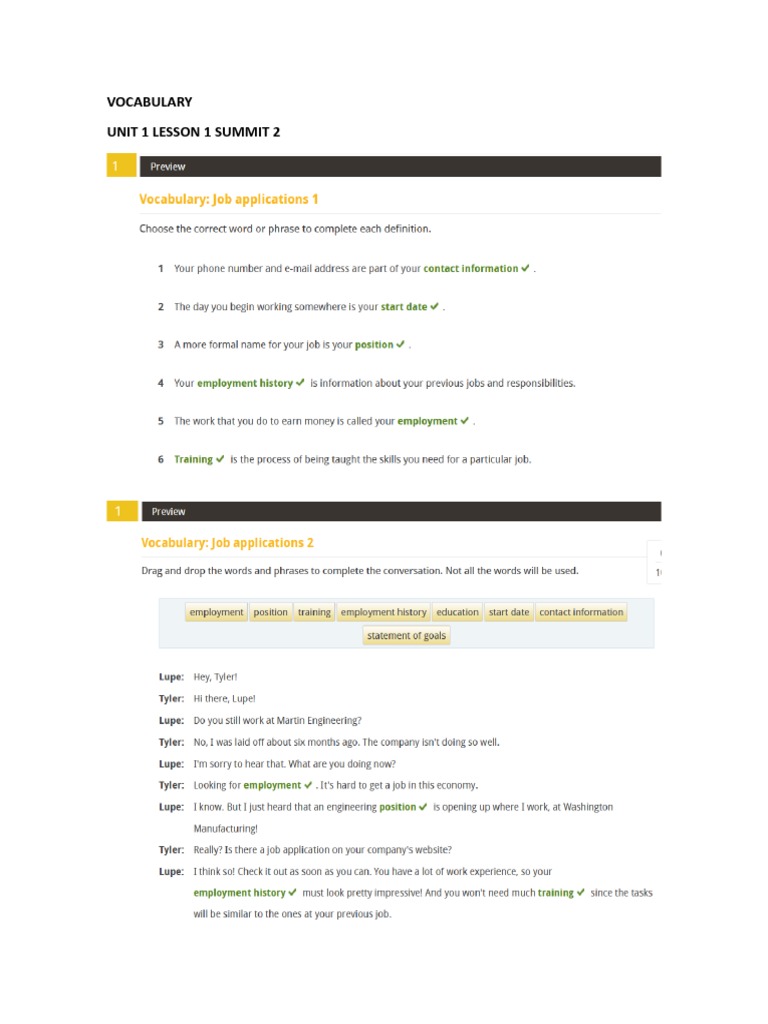 Vocabulary Units 1 and 2 Summit 2 | PDF