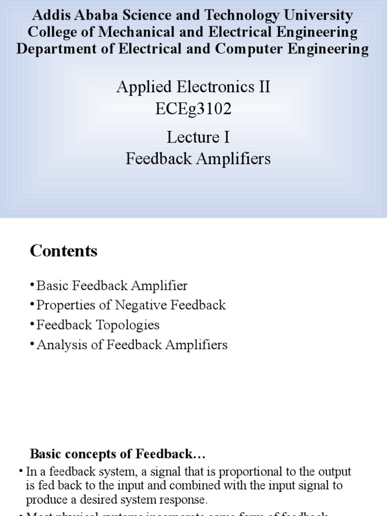 Chapter One Feedback Amplifiers | PDF | Amplifier | Feedback